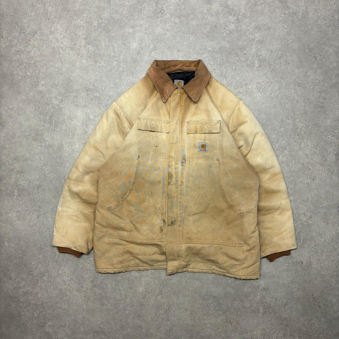Vintage Carhartt Collared Distressed Cream Workman Jacket XXL - Etsy