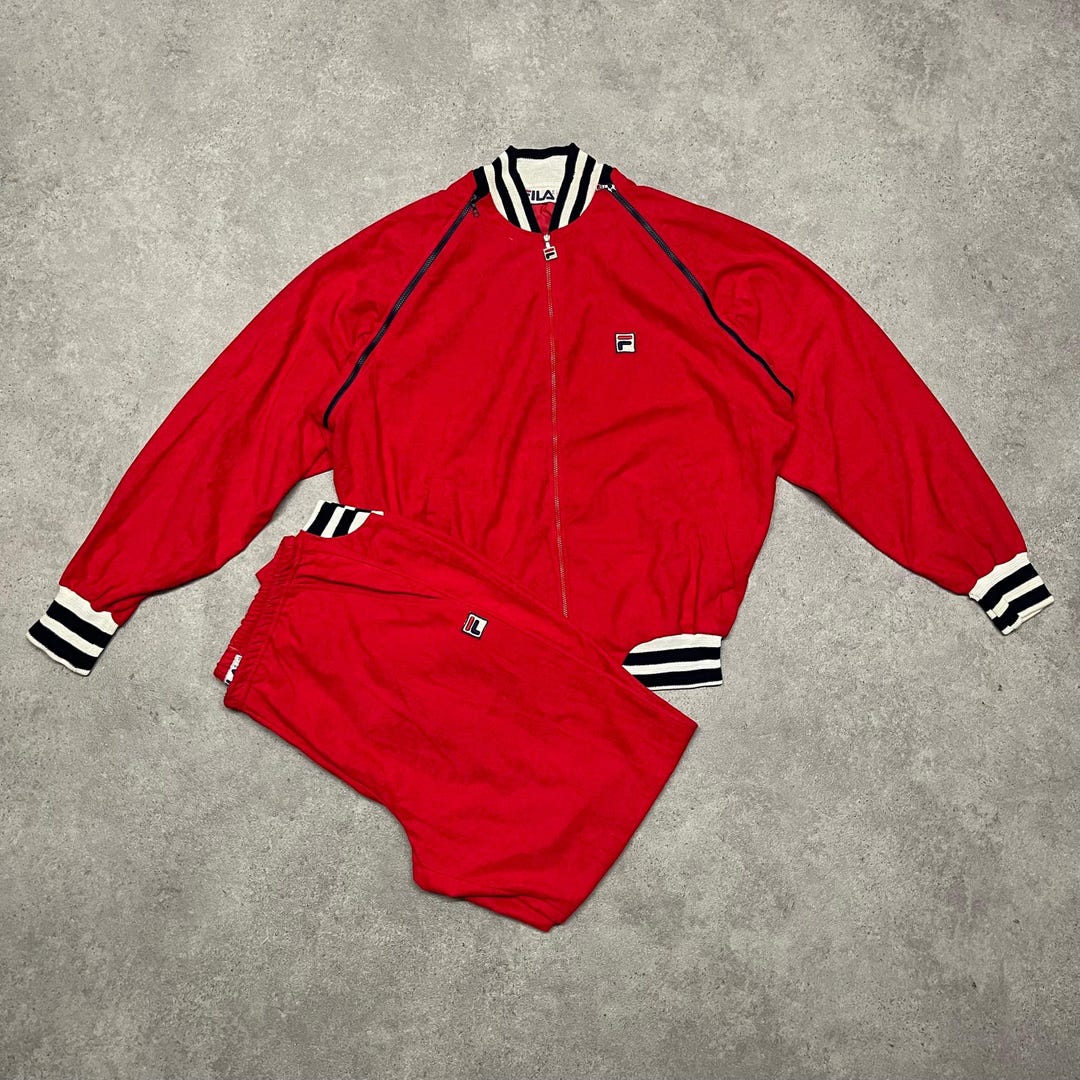 Vintage 70s FILA Velour Track Full Set Size M Red - Etsy