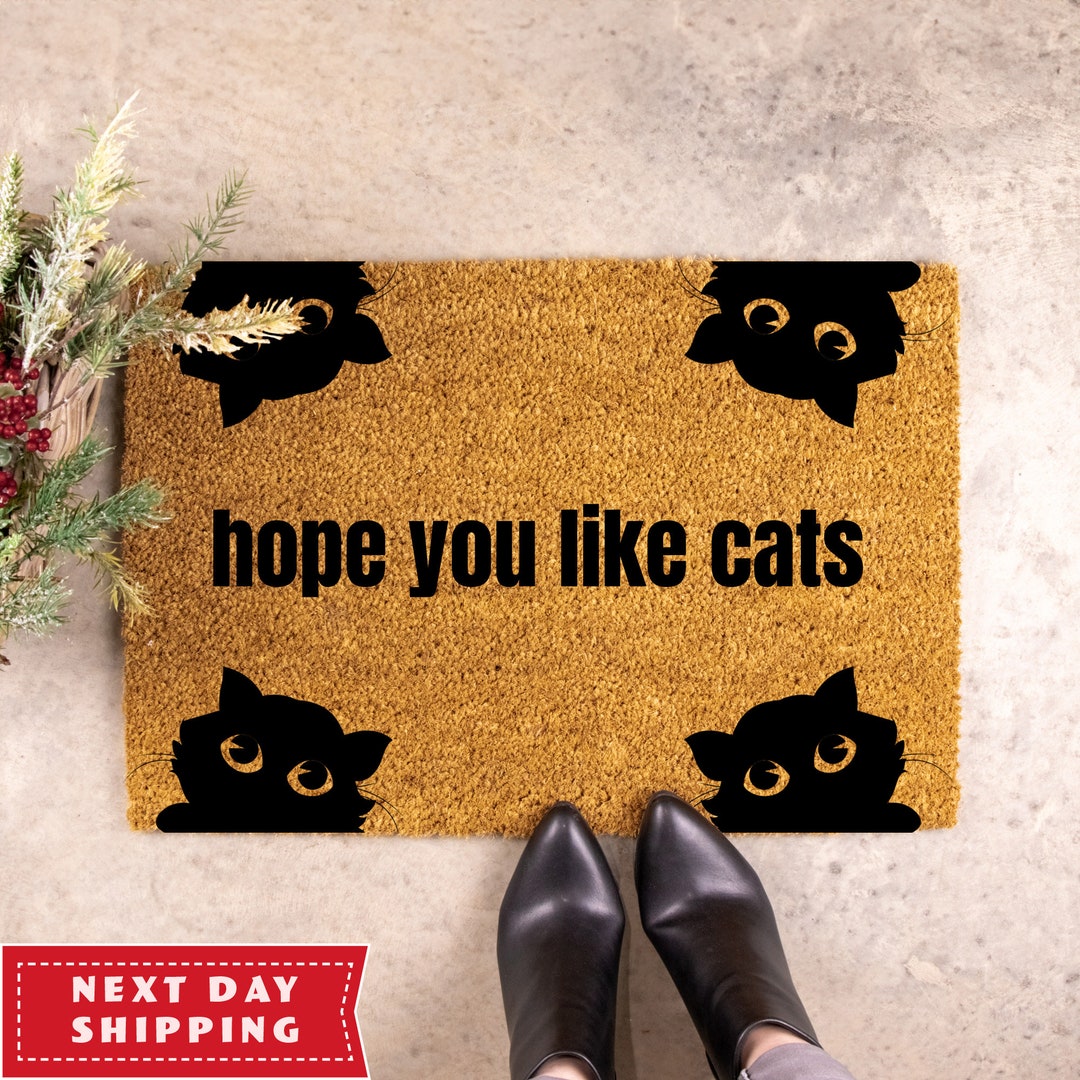 Hope You Like Cats Door Mat, Peeking Cat, Housewarming Gift, Cat ...