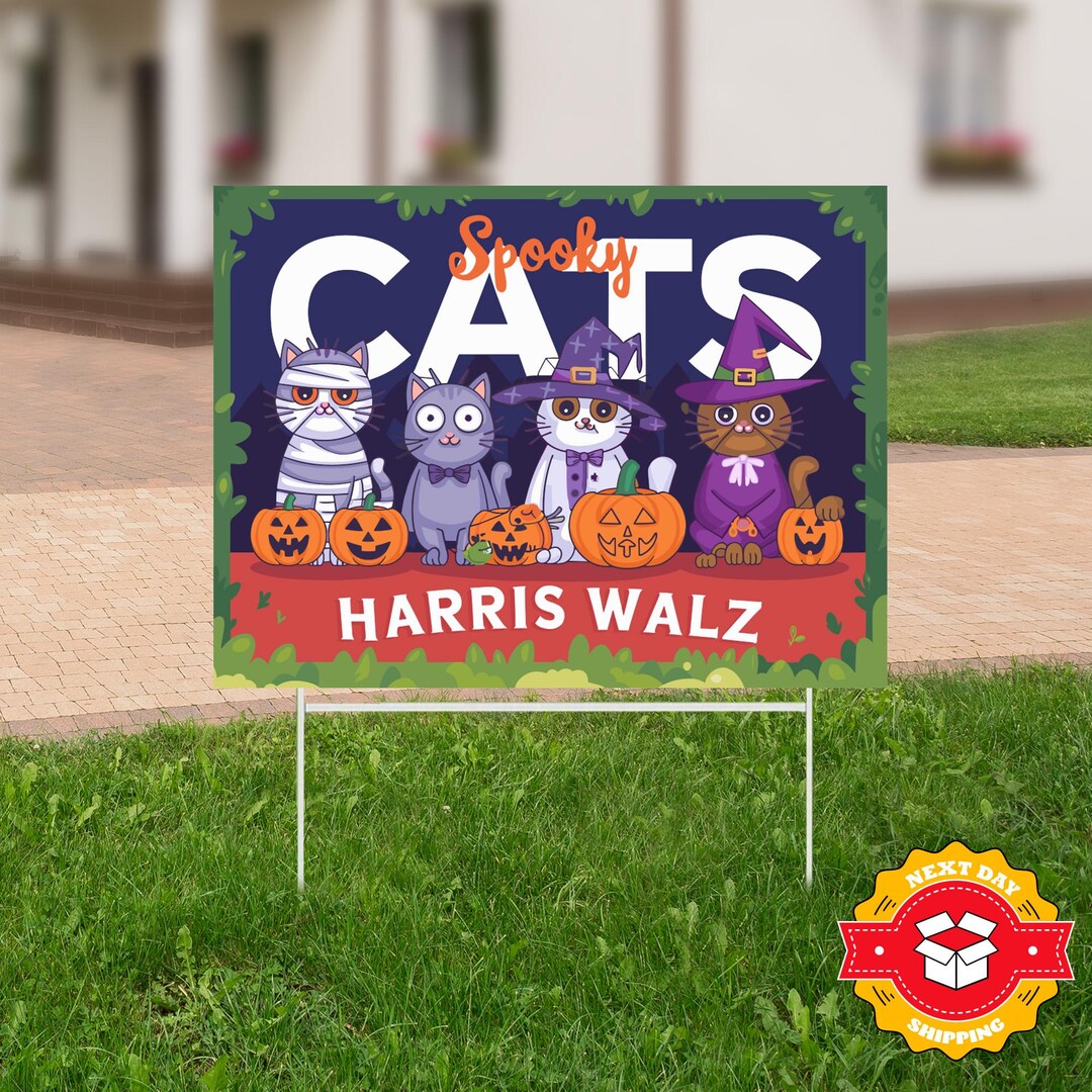 Spooky Cats Harris Walz Yard Sign, Kamala Harris, Halloween Sign ...