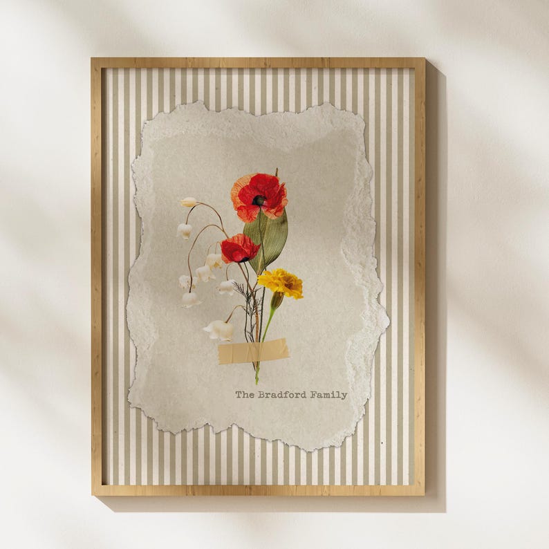 Custom Birth Month Flower Print, Family Name Wall Art, Floral Prints ...