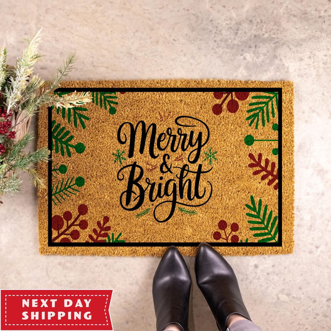 Merry and Bright Doormat, Coir Doormat, Welcome Doormat, Merry ...