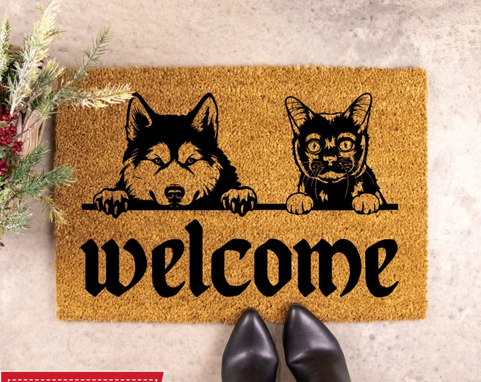 Personalized Dog and Cat Gift, Welcome Mat Cats and Dogs, Custom Dog ...