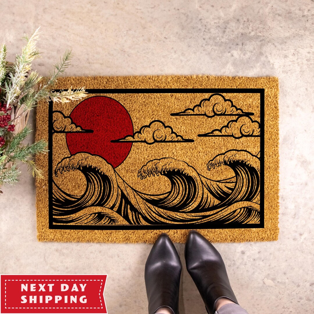 Japanese Ocean Wave Doormat, Zen Style Doormat, Entryway Decor, Modern ...