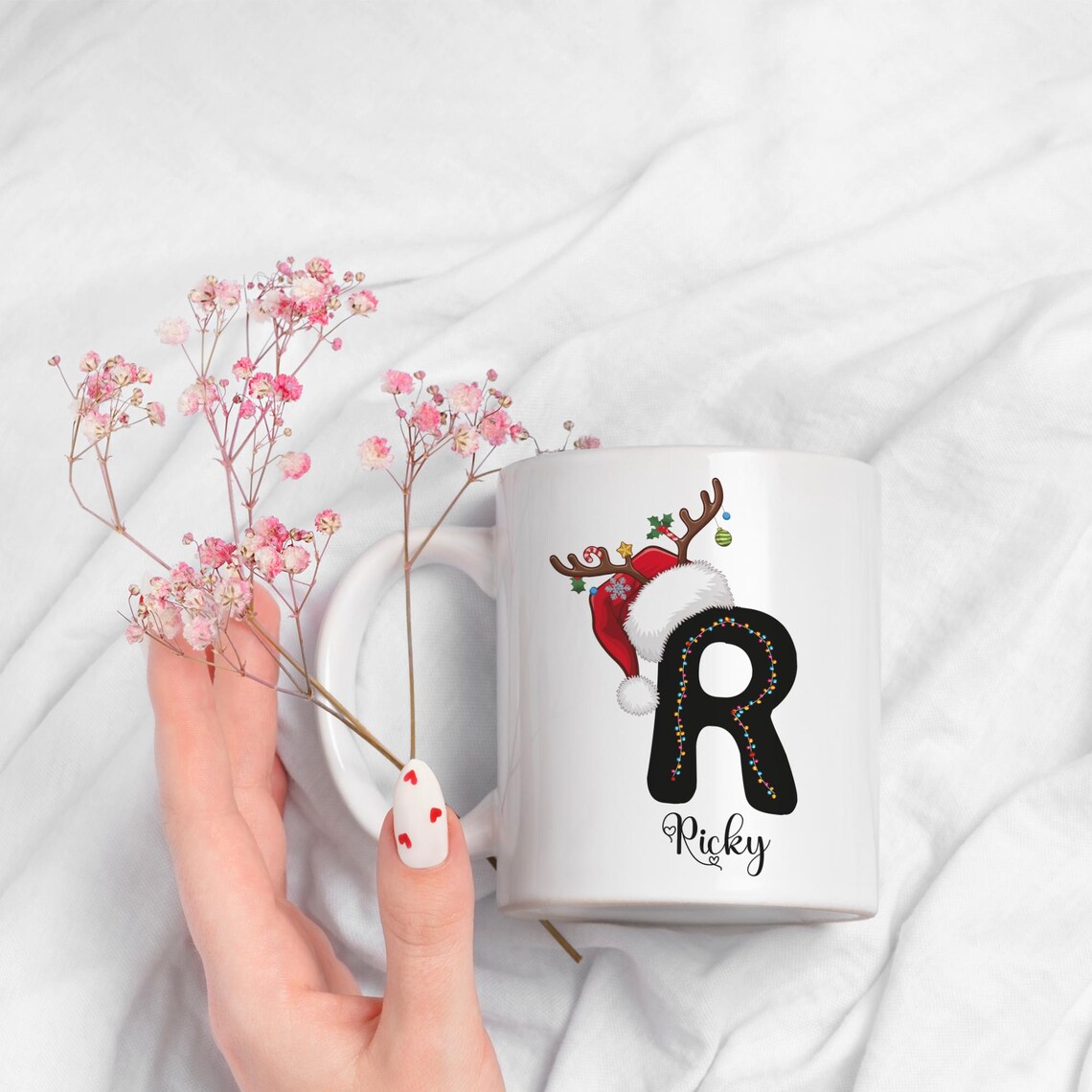 Holiday Name Mug, Winter Name Mug, Custom Initial Mug, Christmas Gift ...