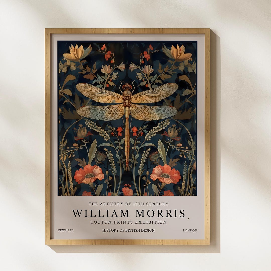 Dragonfly Wall Art, Dragonfly Print, William Morris, Wall Decor, Dark ...