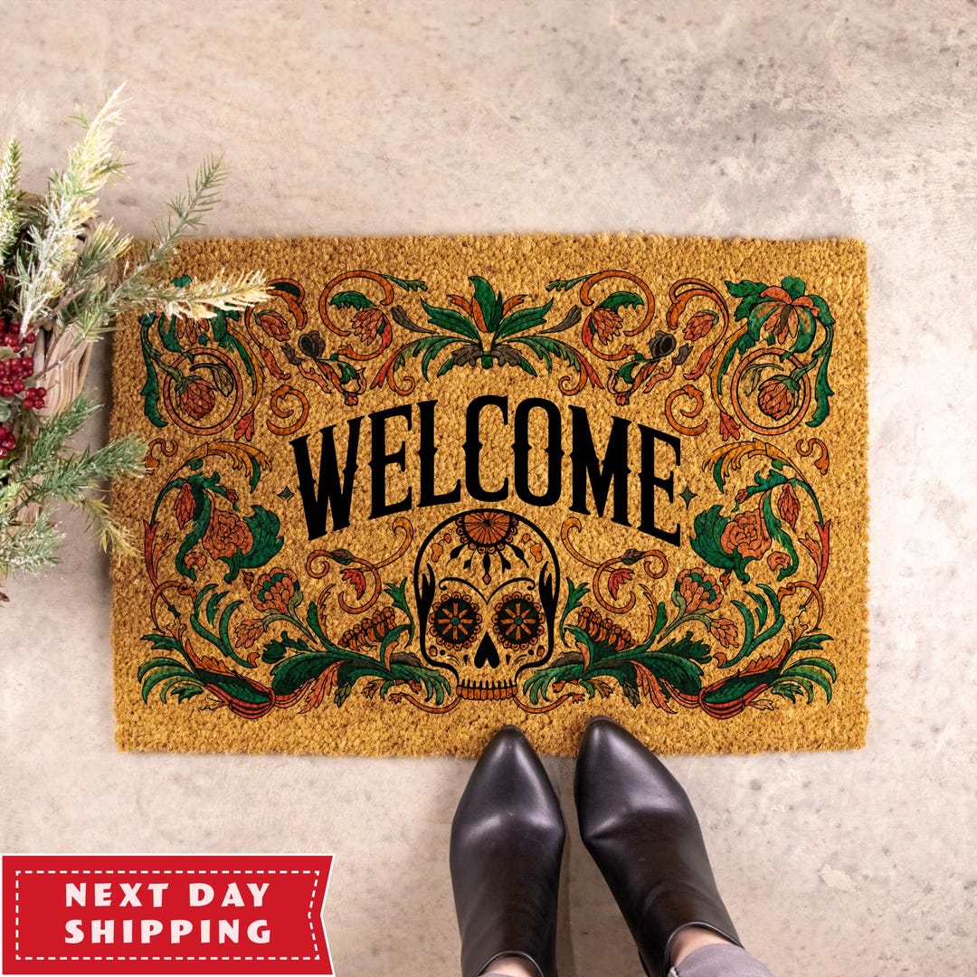 Sugar Skull Welcome Welcome Mat, Sugar Skulls, Welcome Doormat ...