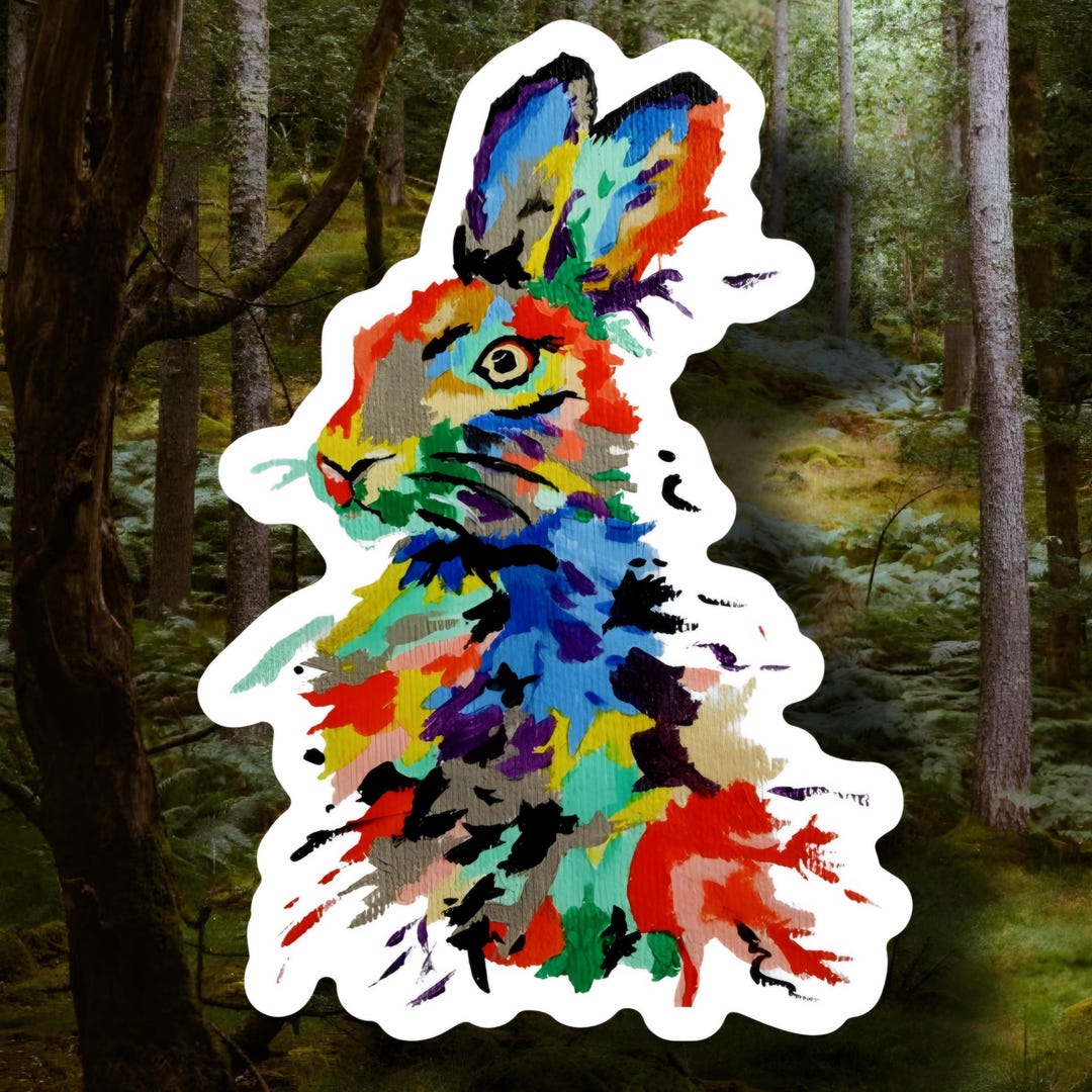 Colorful Hare Vinyl Die Cut Sticker: Bunny Decal for Laptop, Kindle ...