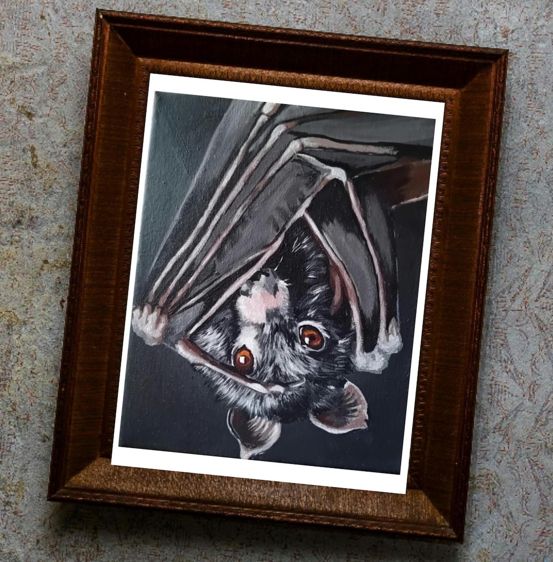 Adorable Black Bat Wall Art: Hand Painted Dark Wildlife Poster ...