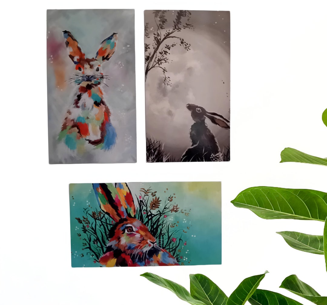 Magnet With Bunny, Rabbit and Hare Art: Flat Rectangular Magnets With ...