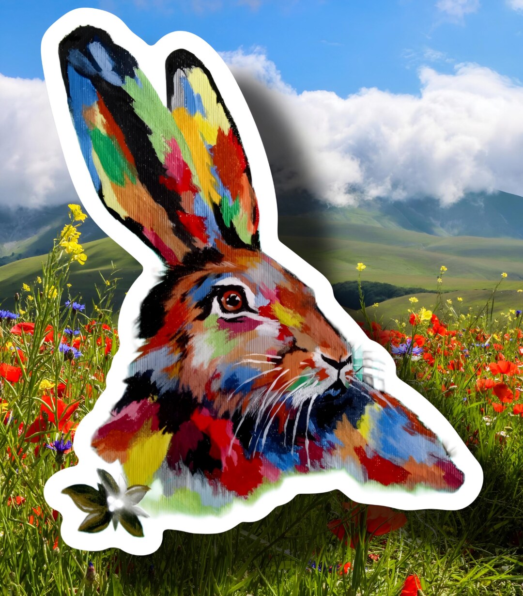 Rainbow Hare Vinyl Die Cut Sticker: Bunnyl Decal for Laptop, Kindle ...