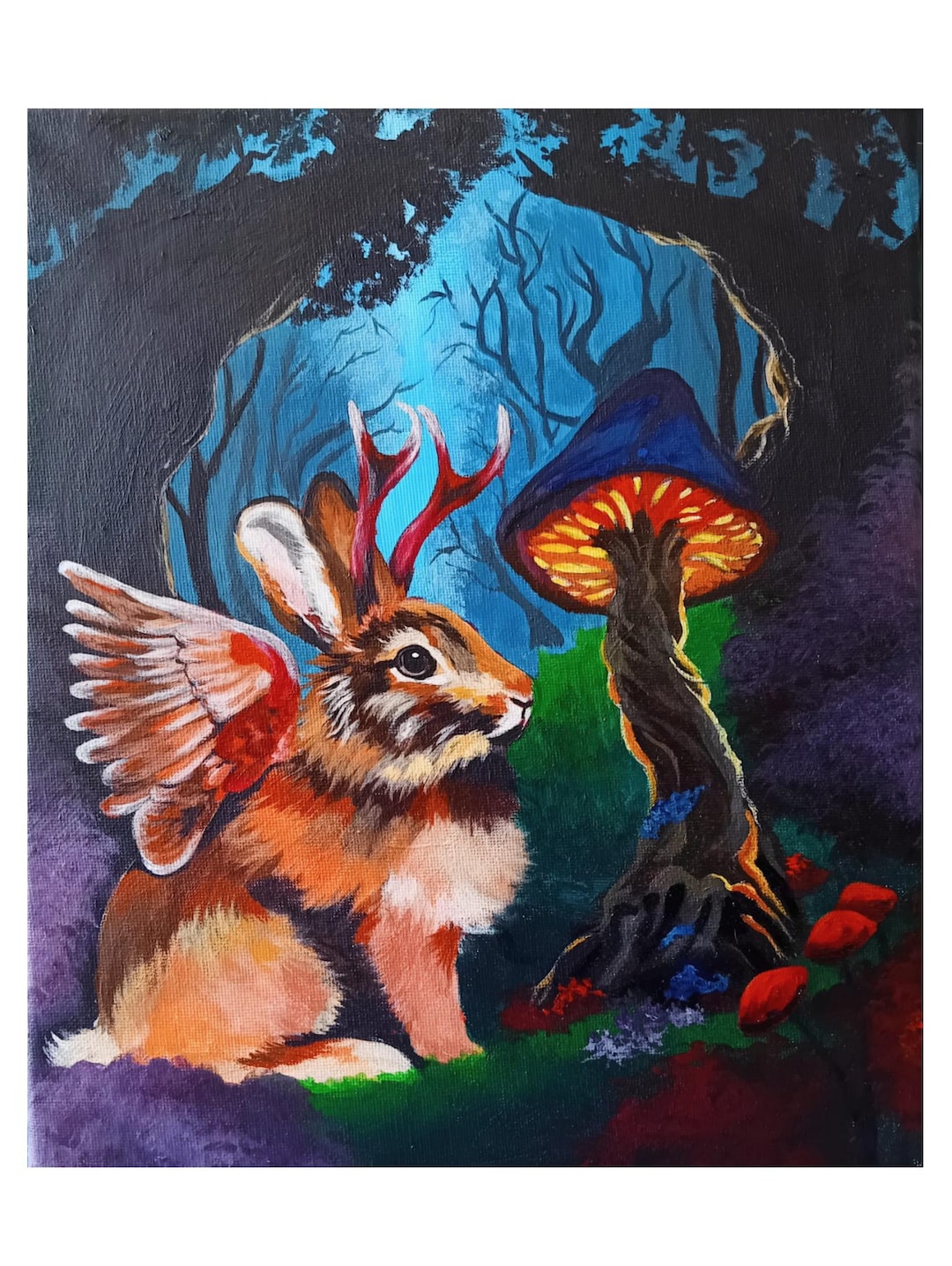 Wolpertinger in Enchanted Mushroom Forest Art Print, Mythical Cryptid ...