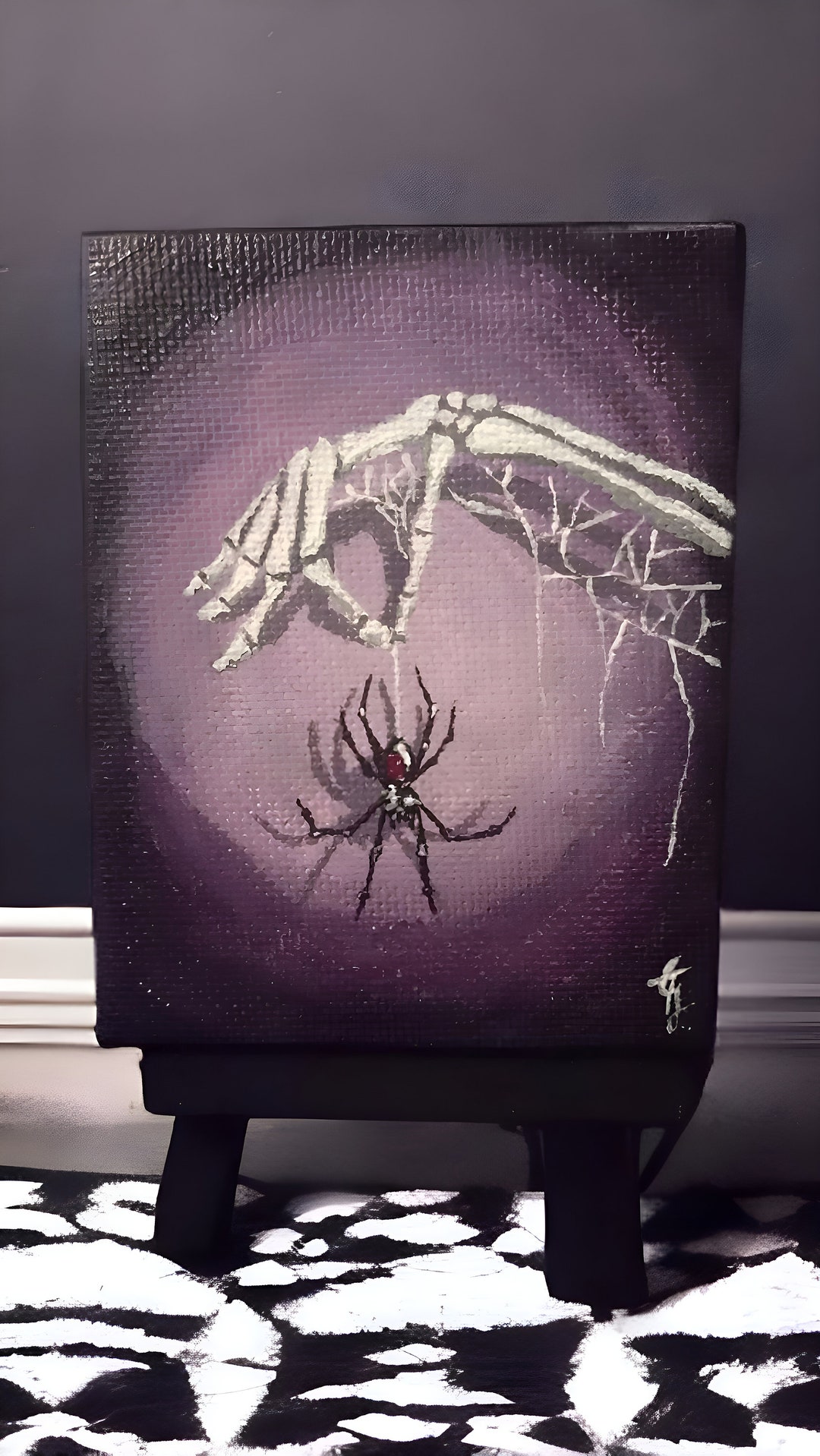Spooky Skeleton Hand, Spider, Cobweb Acrylic Painting. Creepy Halloween ...