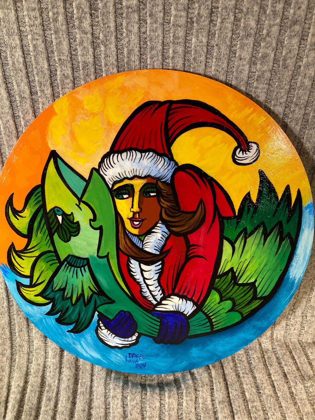 Hand Painted Art by Daniel Luna. Southwest Style Mrs. Clause and the Green Fish Wall Art. - Etsy