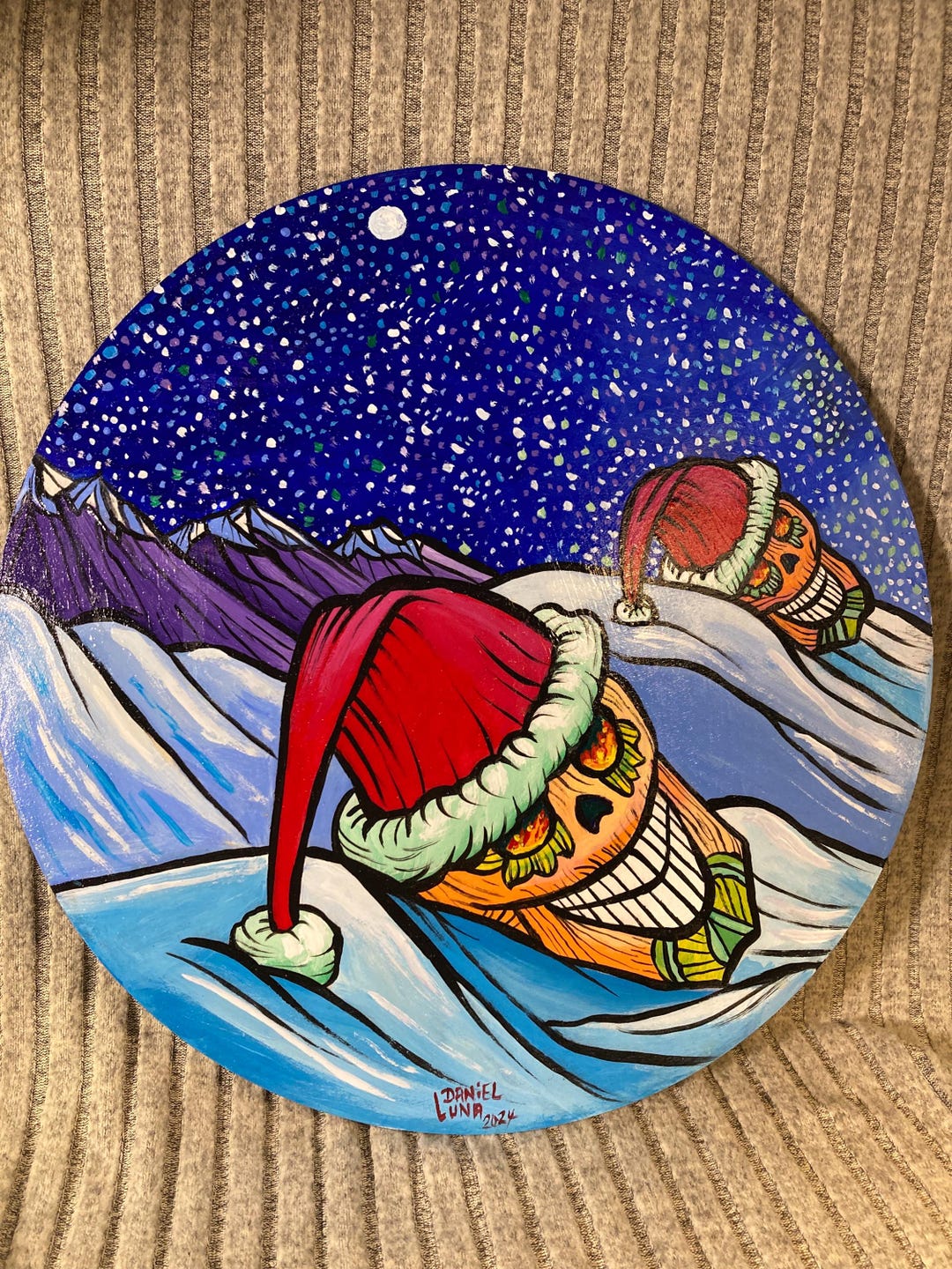 Hand Painted Art by Daniel Luna. Southwest Style Snowy Sugar Skull Santa Clause Wall Art. - Etsy