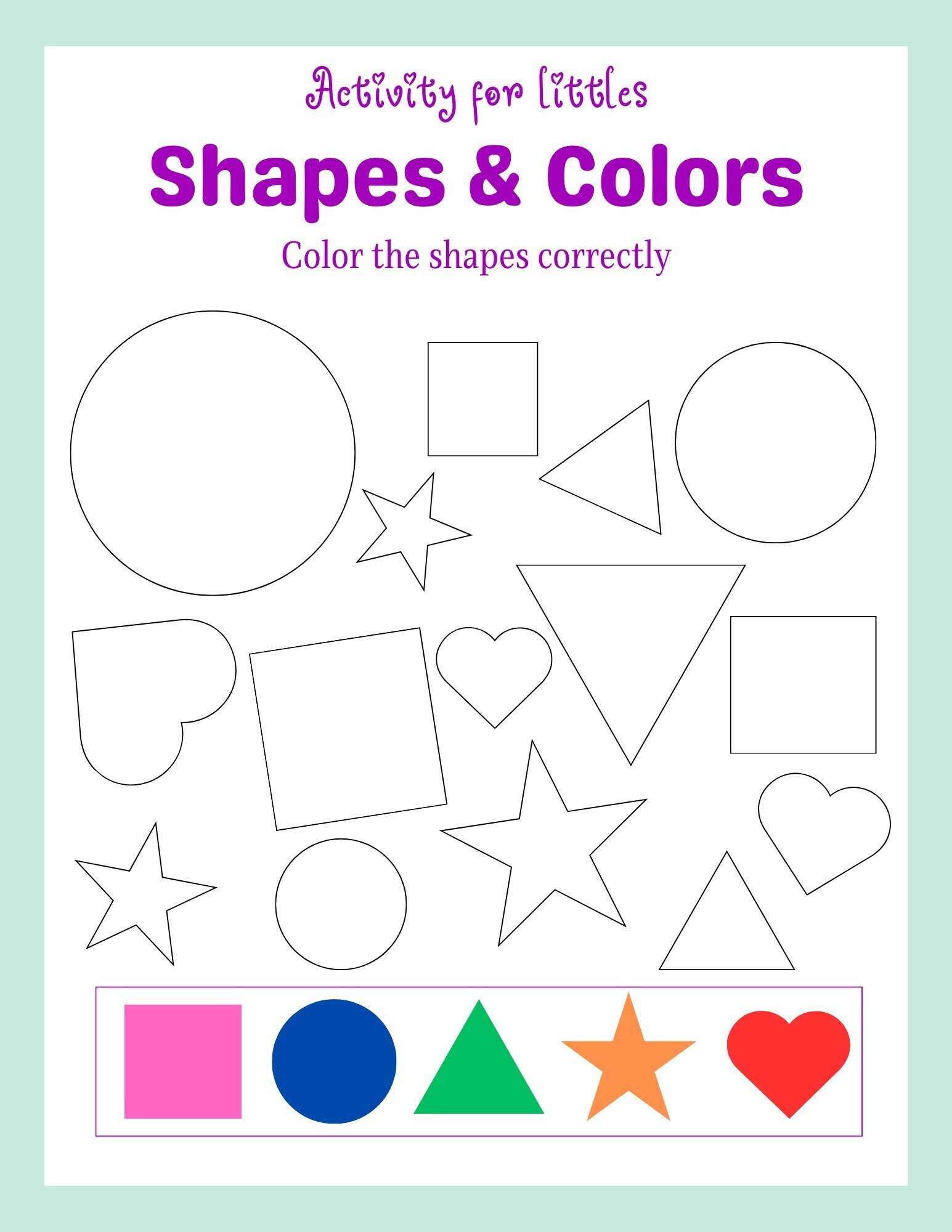 Shapes and Colors Coloring Pages for Kids, Preschool, Printable ...