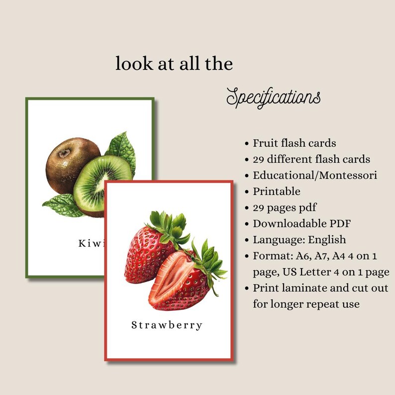 Flashcards, Montessori, Fruits Learning, , Educational, Education ...