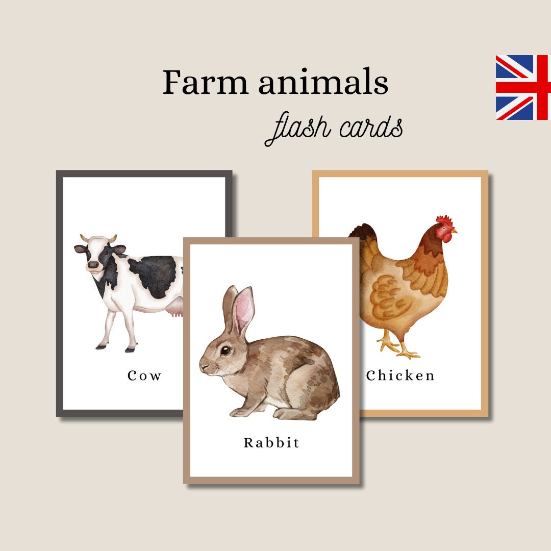 Educational, Montessori, Farm Animals Flash Cards, Cards, Toys ...