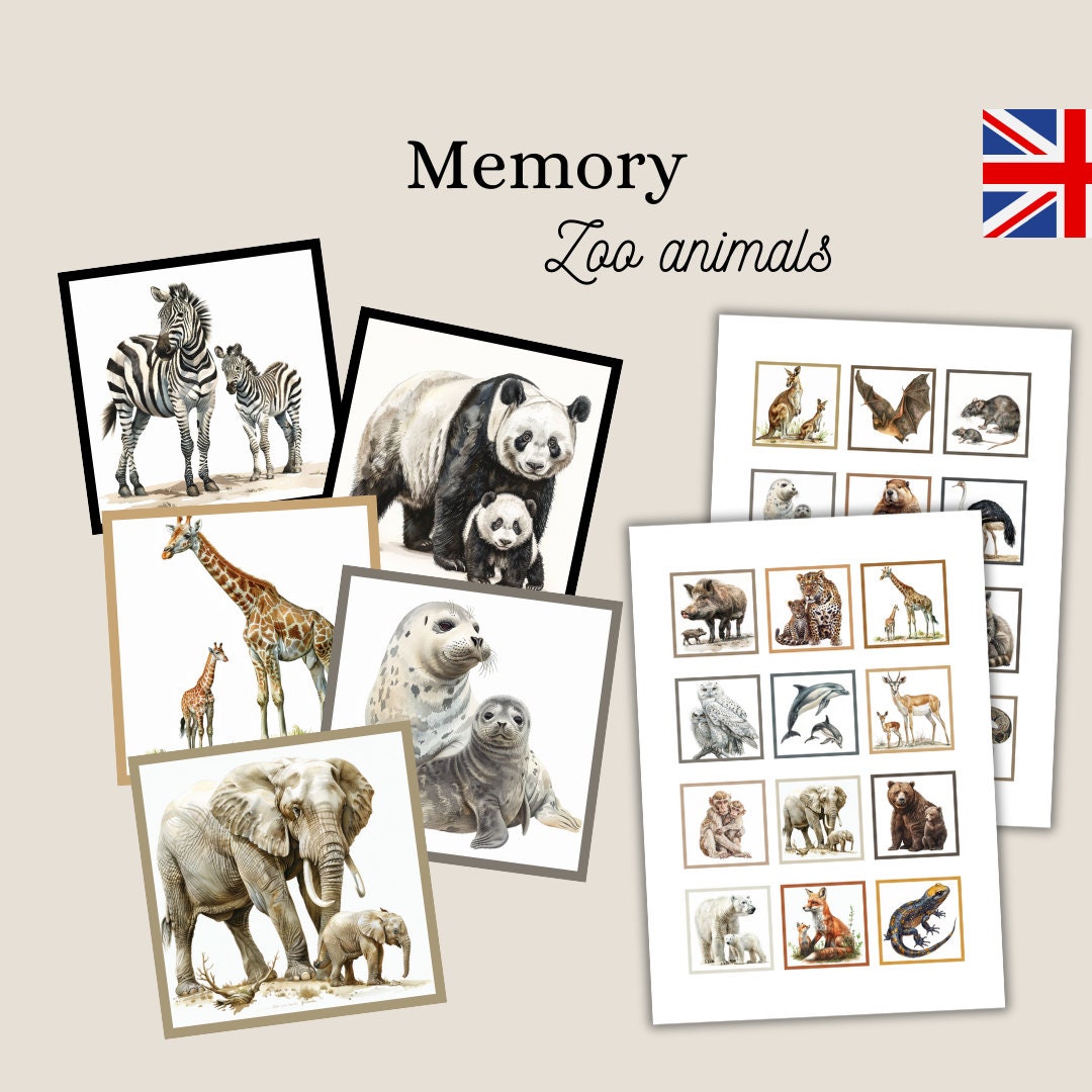 Zoo Animals, Memory Game, Montessori, Educational, Development, Toddler ...