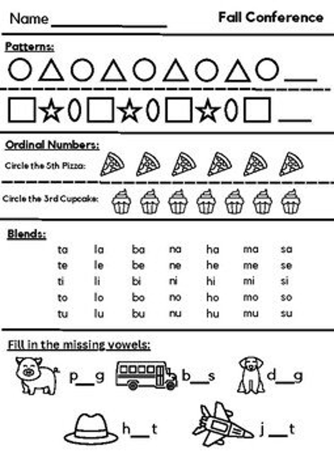 Fall Assessment/ Self Portrait/ Confernece Notes, Kindergarten, Abeka ...