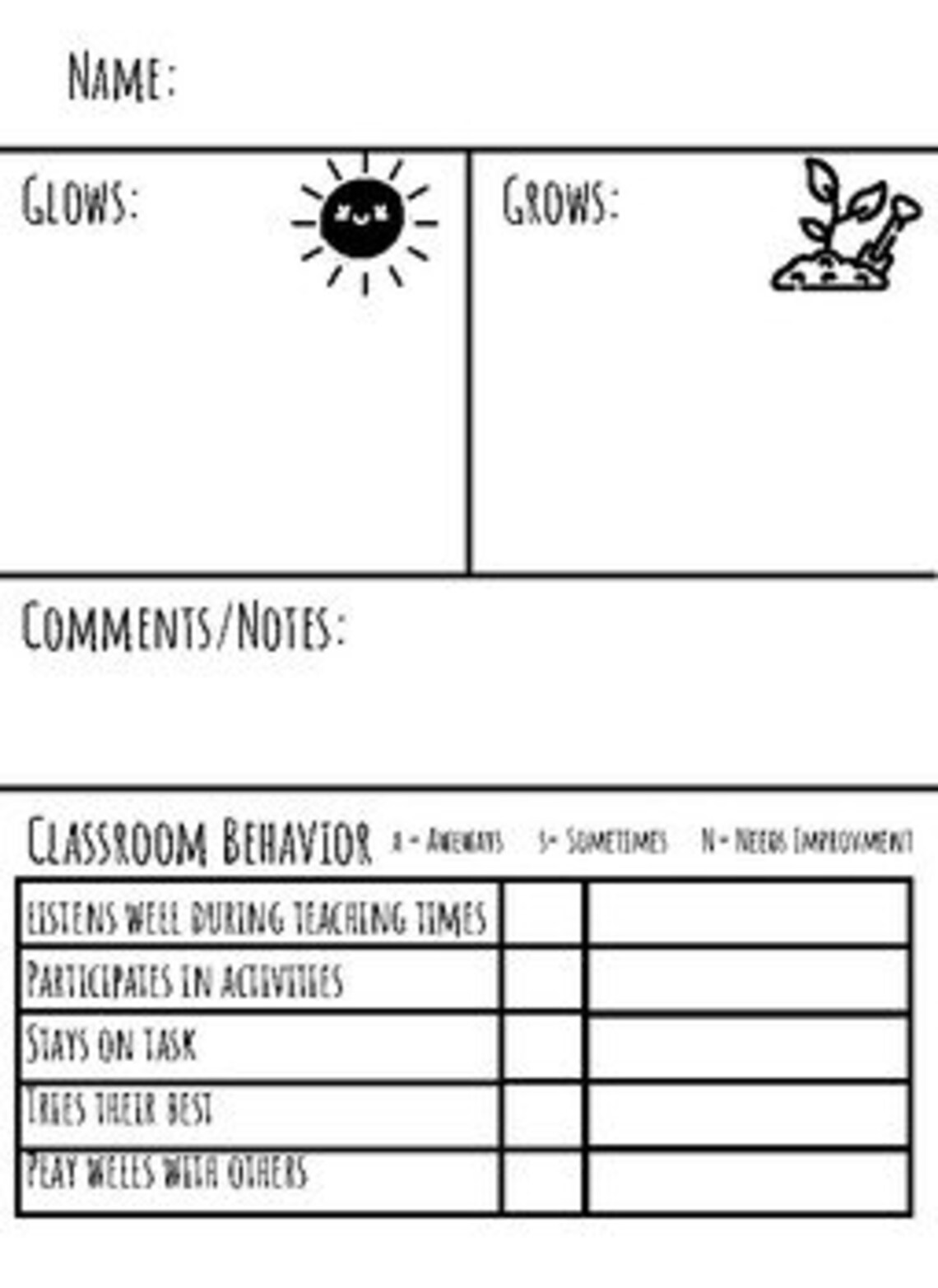 Fall Assessment/ Self Portrait/ Confernece Notes, Kindergarten, Abeka ...