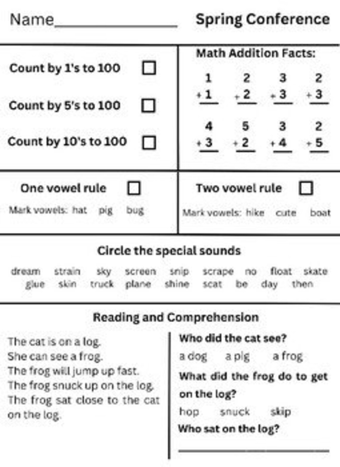 Spring Assessment/ Self Portrait/ Confernece Notes, Kindergarten, Abeka ...