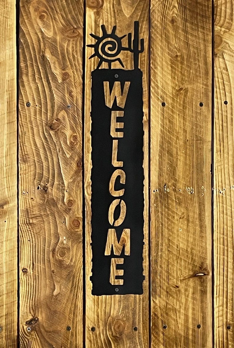 Southwestern: Cacti With Spiral Sun- Vertical Welcome Sign - Etsy