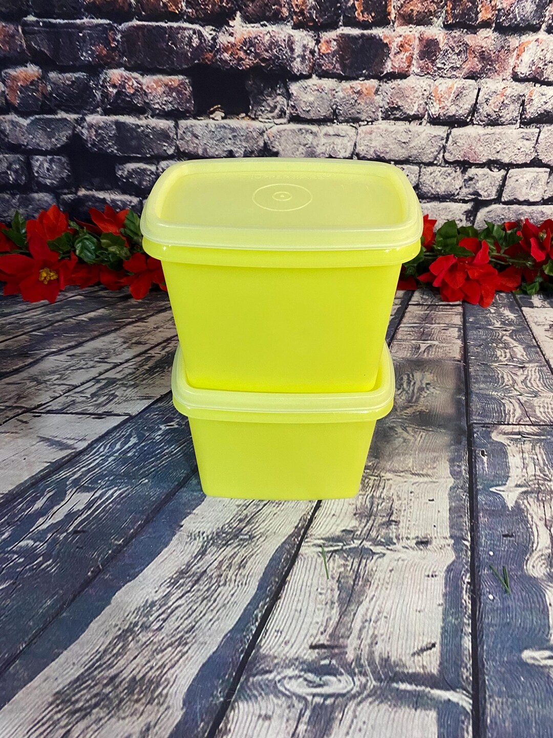 2 Vintage Tupperware Lemon Yellow Storage Containers 1243 With Matching ...