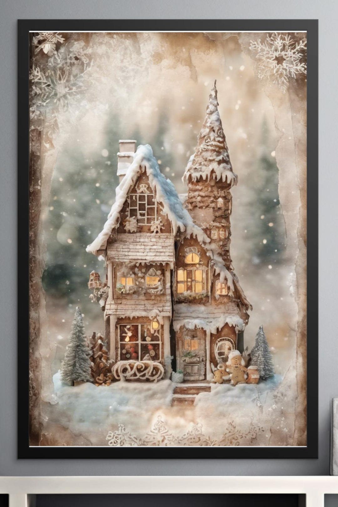 Gingerbread House Wall Art, Christmas Gingerbread Village Print, Winter ...