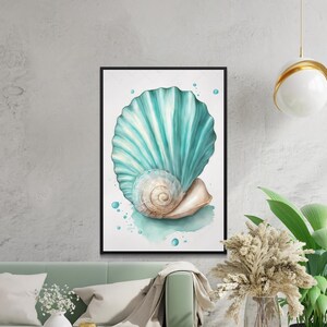 Coastal Seashell Watercolor Print, Beach Theme Wall Decor, Nautical Art ...
