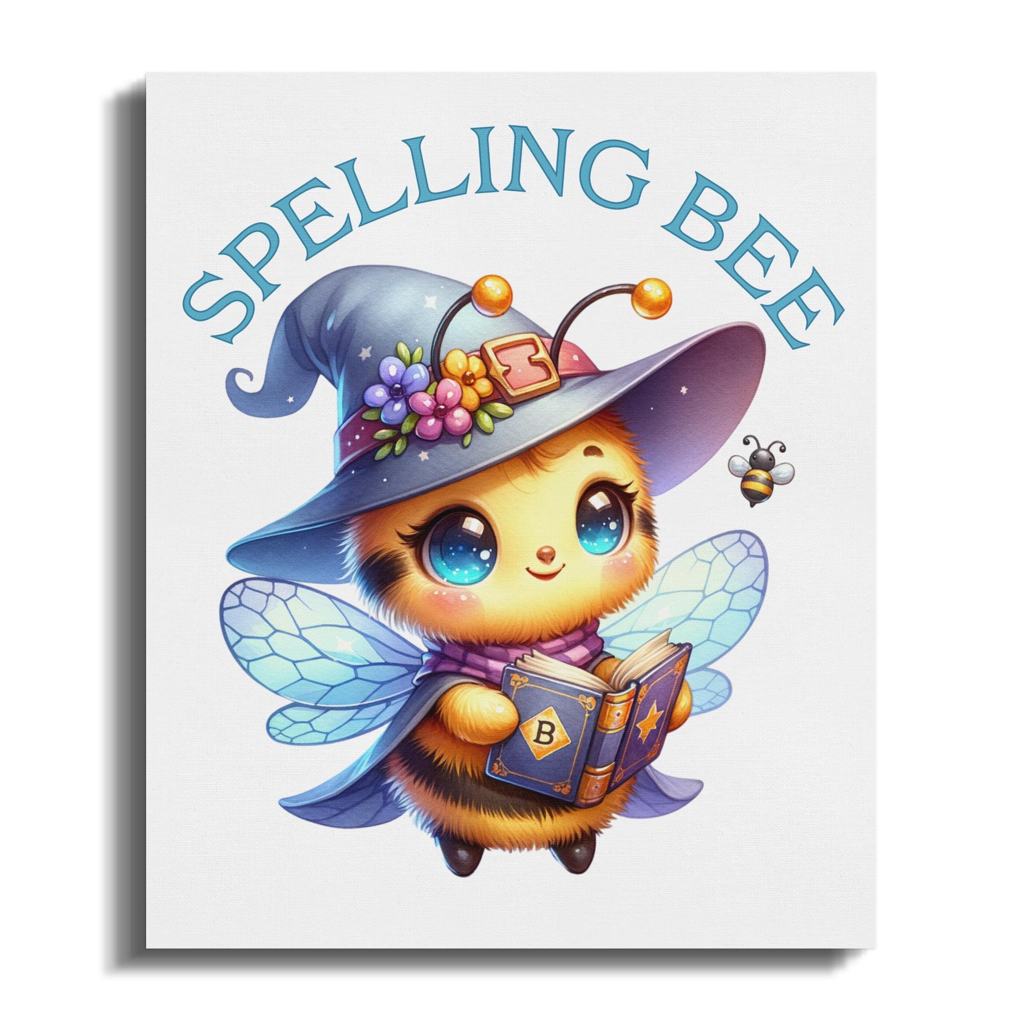 Cute Spelling Bee Wall Art, Adorable Bee Wizard Print, Nursery Room ...