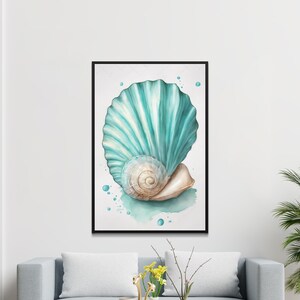 Coastal Seashell Watercolor Print, Beach Theme Wall Decor, Nautical Art ...