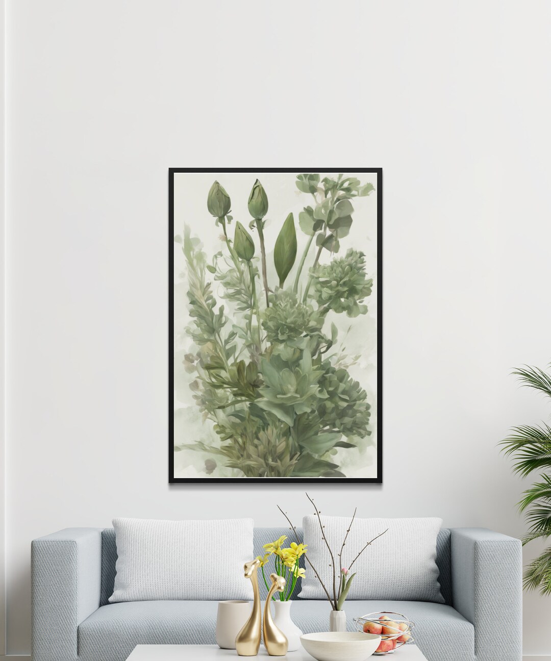 Sage Green Floral Botanical Wall Art, Greenery Watercolor Print ...