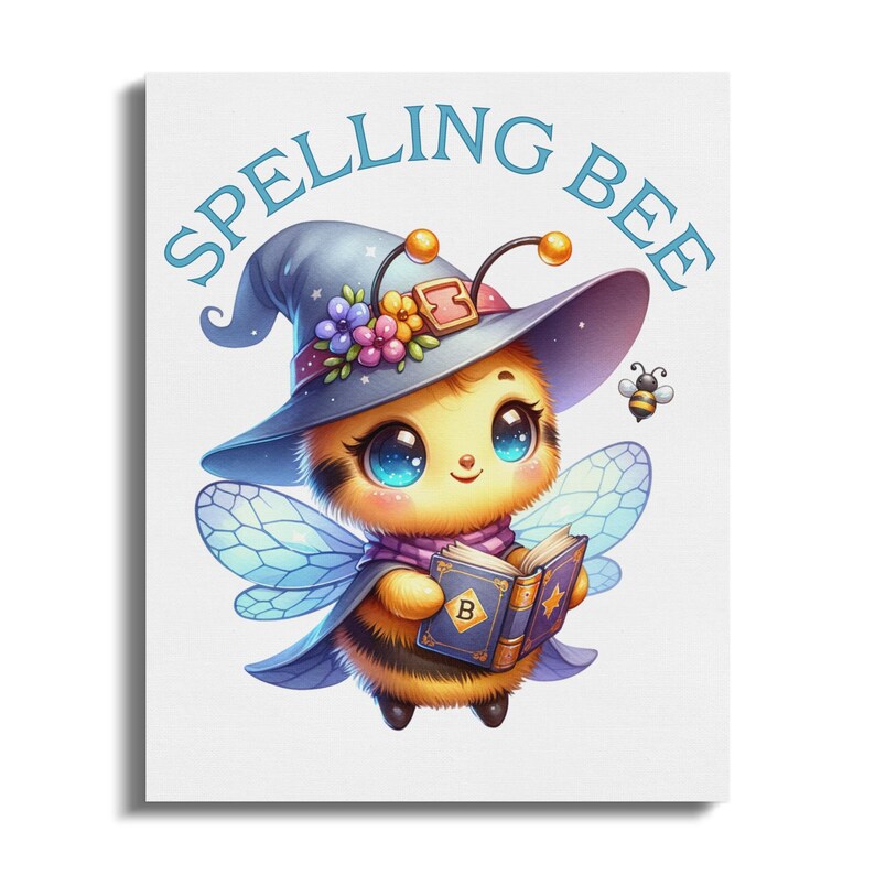 Cute Spelling Bee Wall Art, Adorable Bee Wizard Print, Nursery Room ...