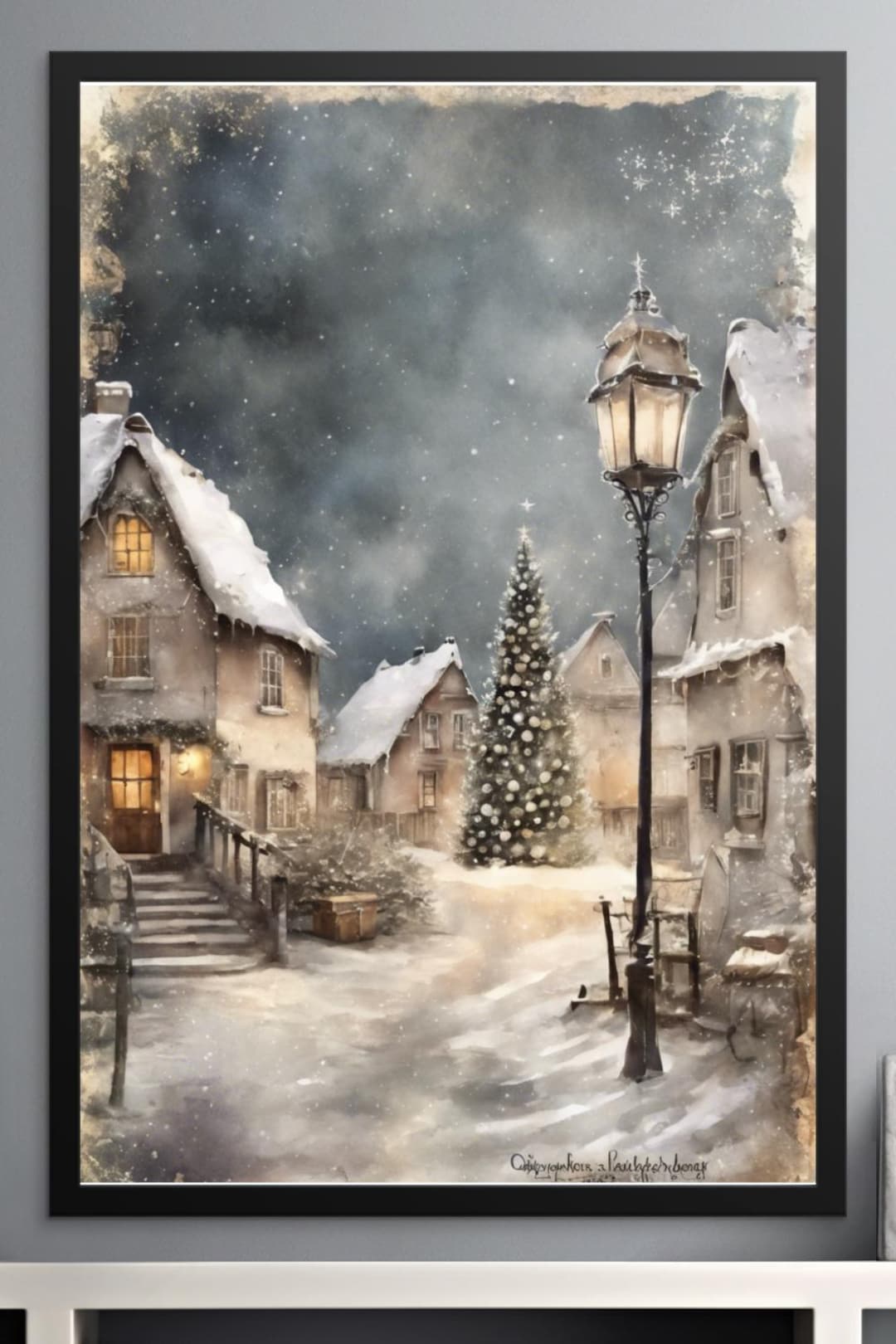 Winter Wonderland Christmas Village Snowy Street Scene, Holiday Wall ...