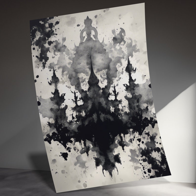 Modern Abstract Ink Blot Wall Art, Black and White Rorschach Inkblot ...