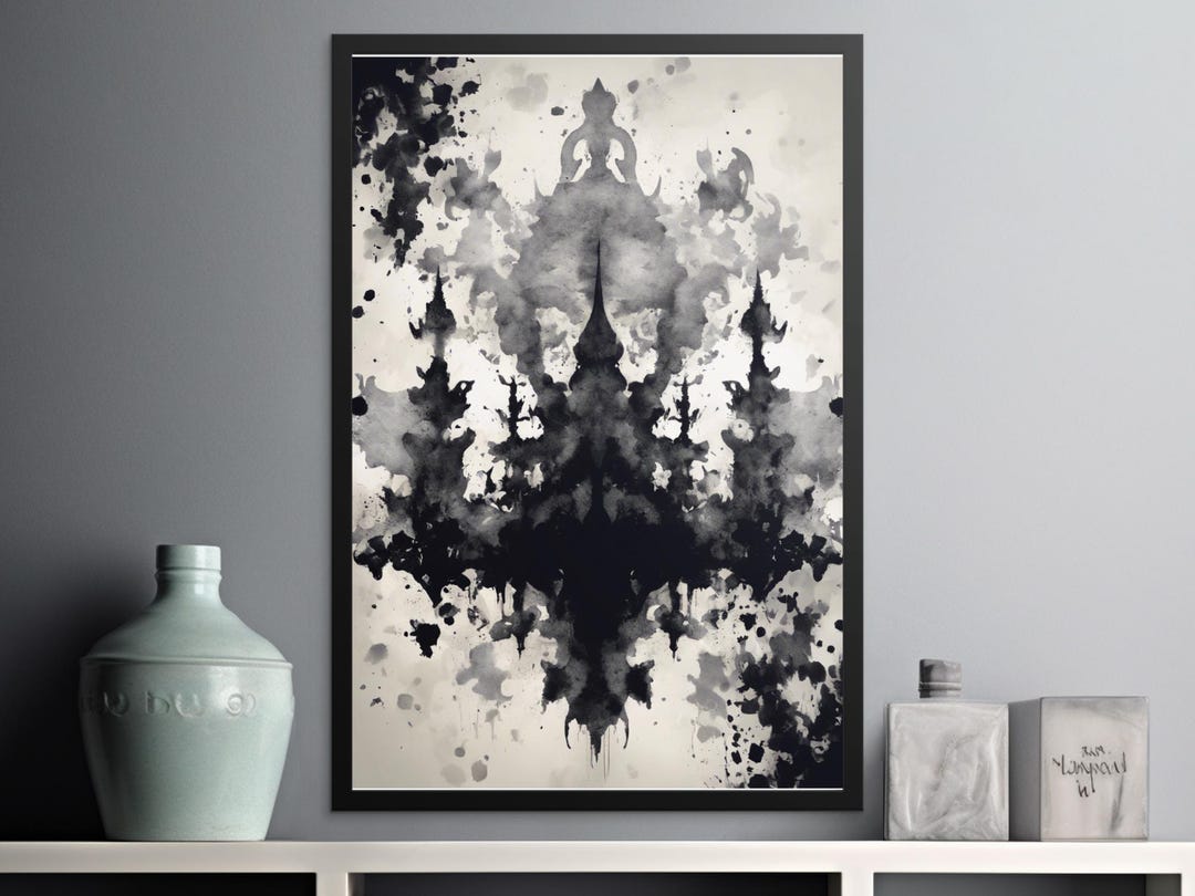 Modern Abstract Ink Blot Wall Art, Black and White Rorschach Inkblot ...