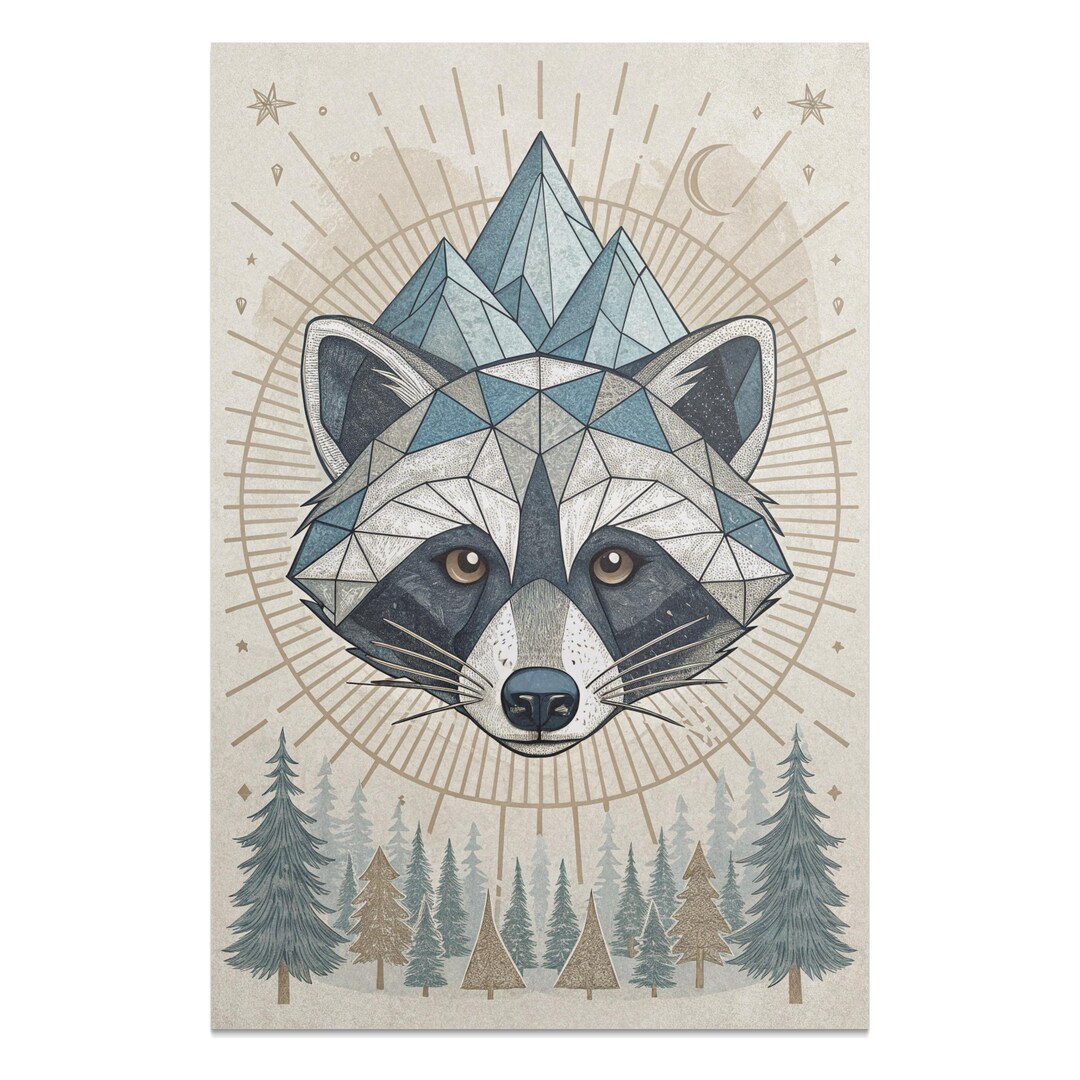 Geometric Raccoon Posters, Mountain Crown Art Print, Forest Animal ...