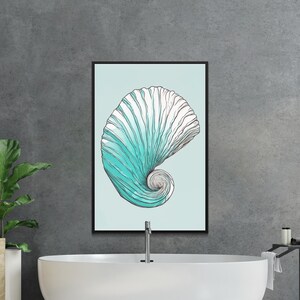 Nautilus Shell Wall Art, Coastal Beach Decor, Ocean Themed Artwork ...