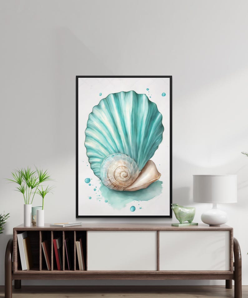 Coastal Seashell Watercolor Print, Beach Theme Wall Decor, Nautical Art ...