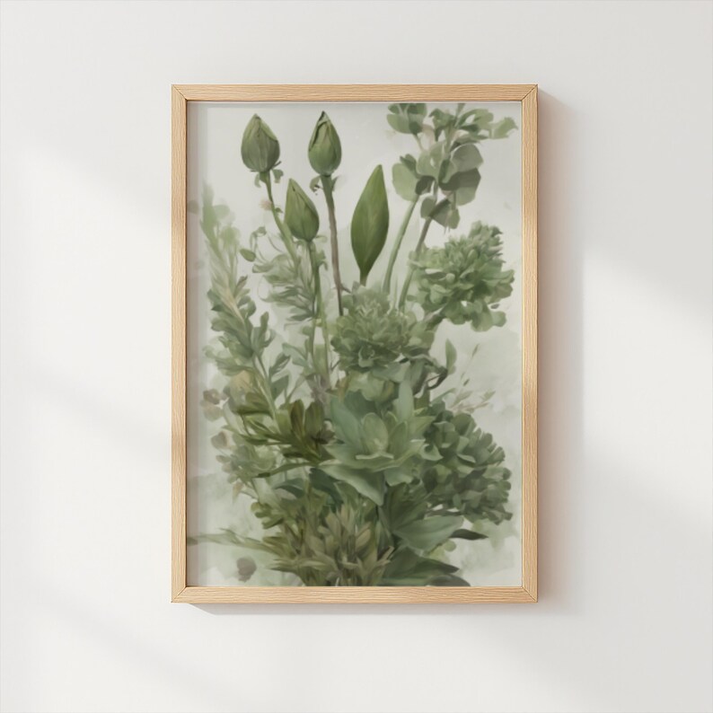 Sage Green Floral Botanical Wall Art, Greenery Watercolor Print ...