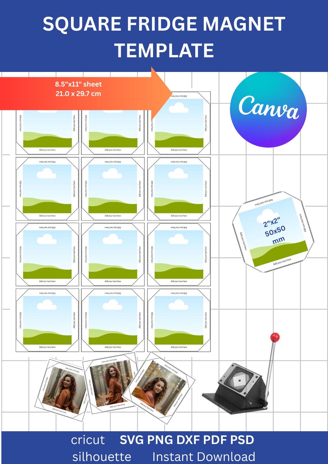 2x2 Square Fridge Magnet Template, Magnet Maker Template, Magnet Machine Template, Square Magnet ...