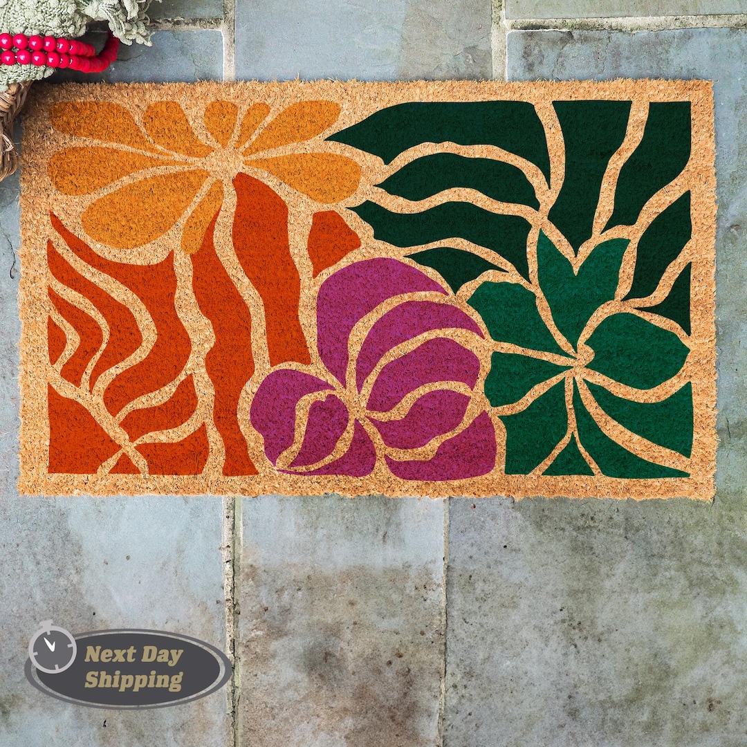 Boho Doormat, Floral Design, Welcome Mat for Front Porch, Boho Floral ...