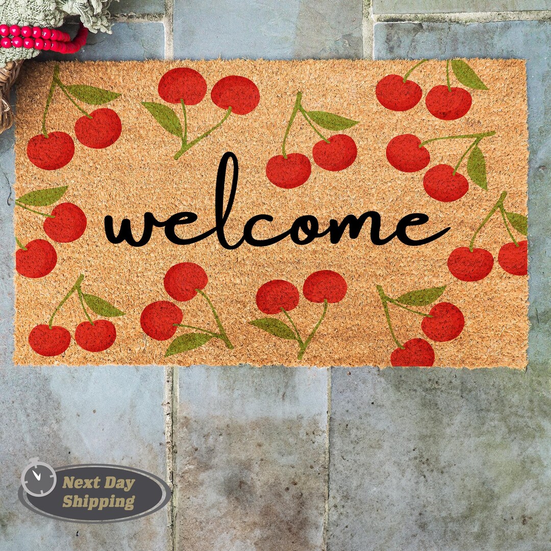 Welcome Cherry Doormat, Summer Home Doormat, Housewarming Gift, Home ...