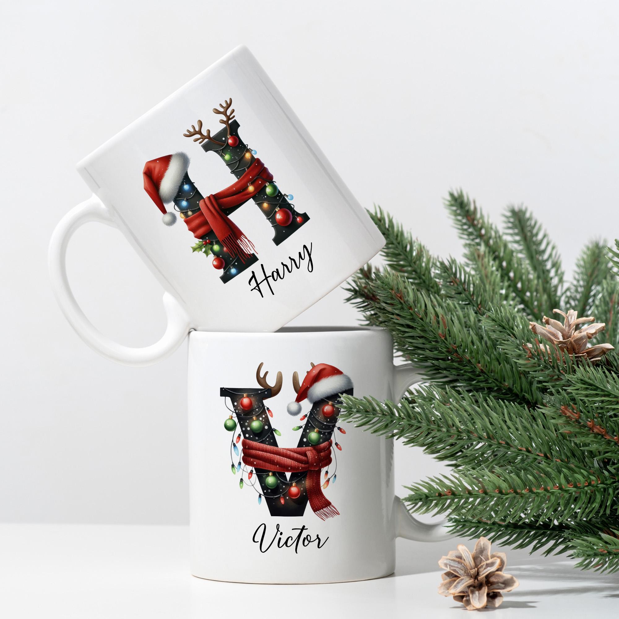 Custom Initial Mug, Personalized Name Mug, Christmas Initial Mug ...