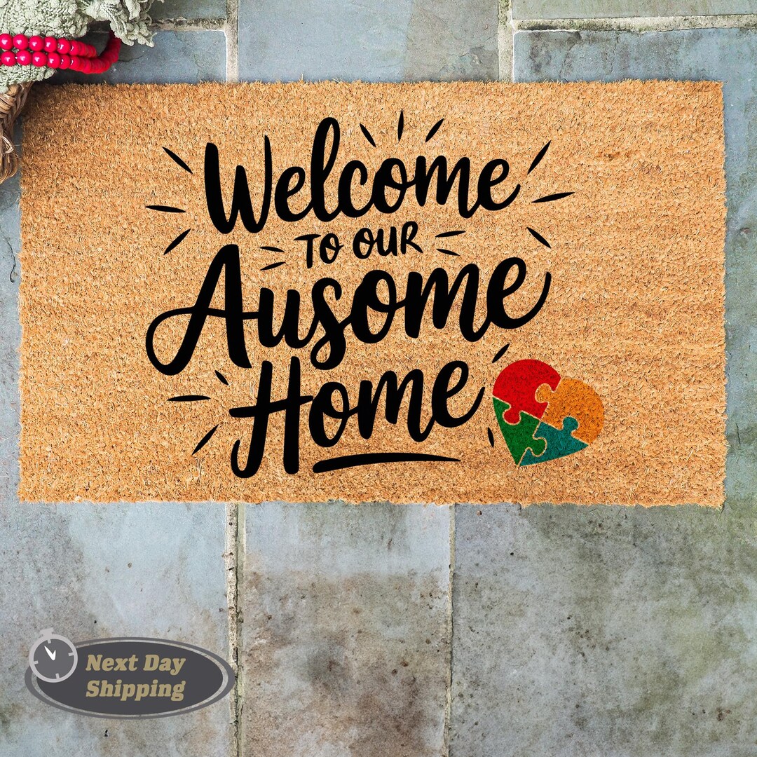 Welcome to Our Ausome Home Doormat, Coir Doormat, Autism Acceptance ...