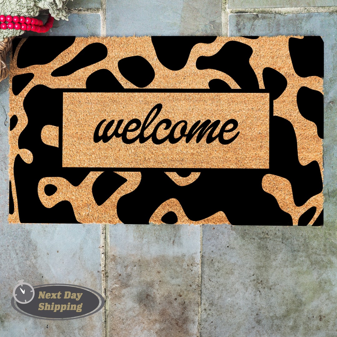 Boho Cow Print Doormat, Boho Decor, Cow Print, Boho Mat, Welcome Front ...