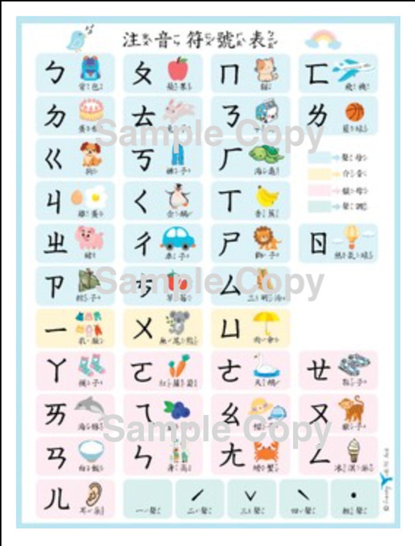 Traditional Chinese Phonics / Alphabet Poster, Bopomofo Zhuyin Chart ...