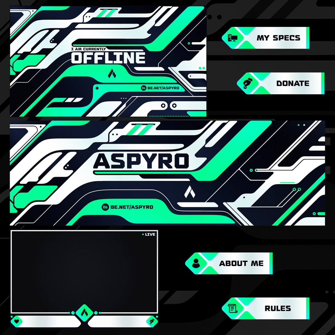 Stream Overlay Package Modern Twitch Stream Screens Green and White ...