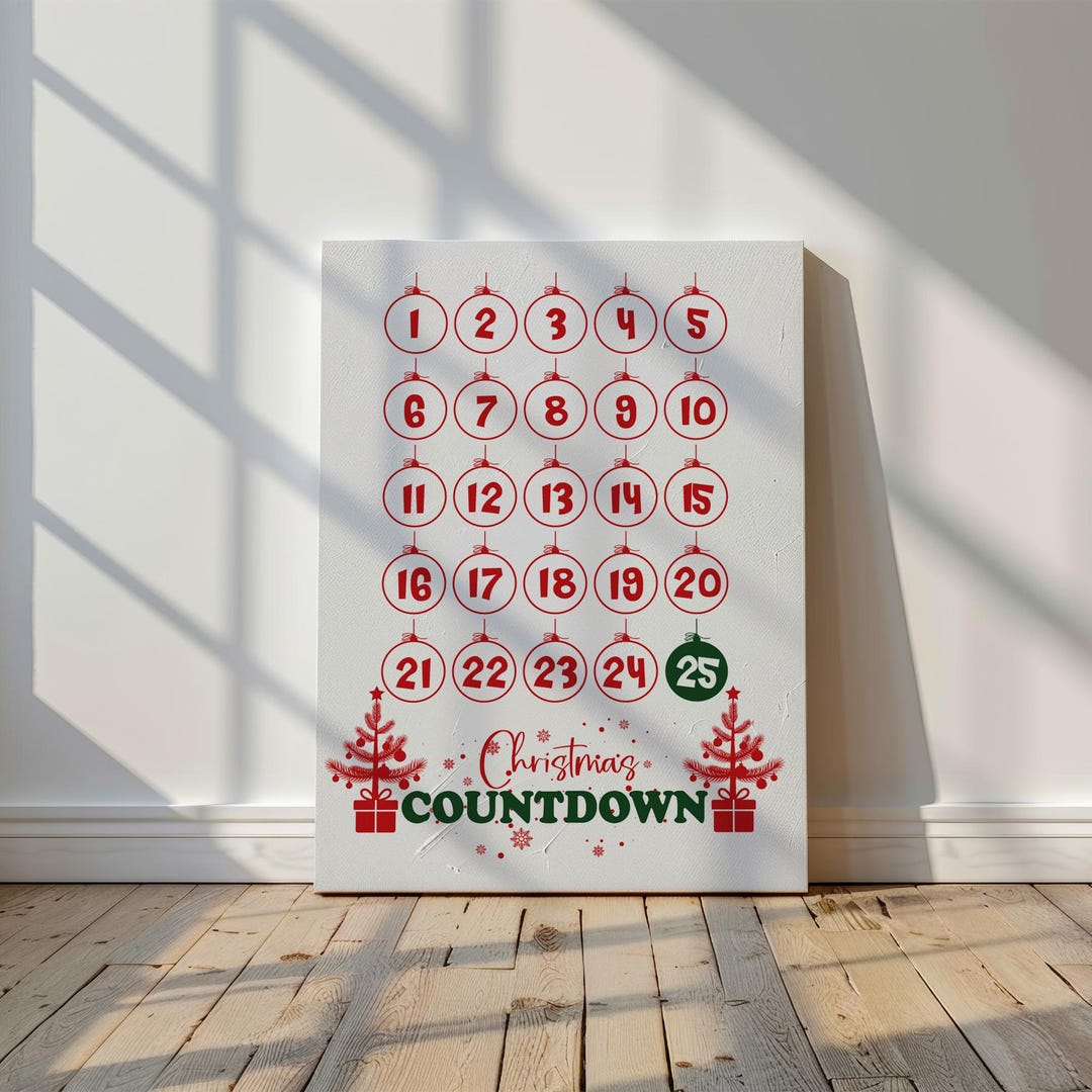 Christmas Countdown Canvas, Christmas Home Wall Print, Christmas Canvas ...
